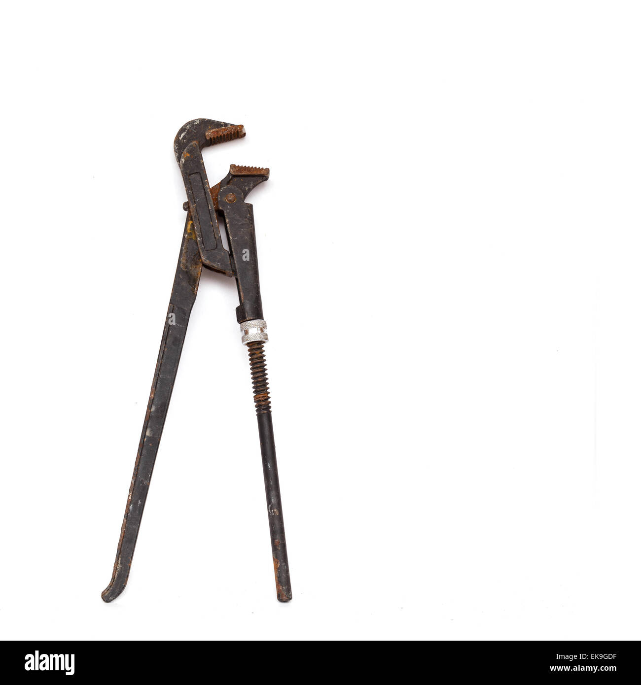 Old pipe wrench isolated on white background Stock Photo - Alamy
