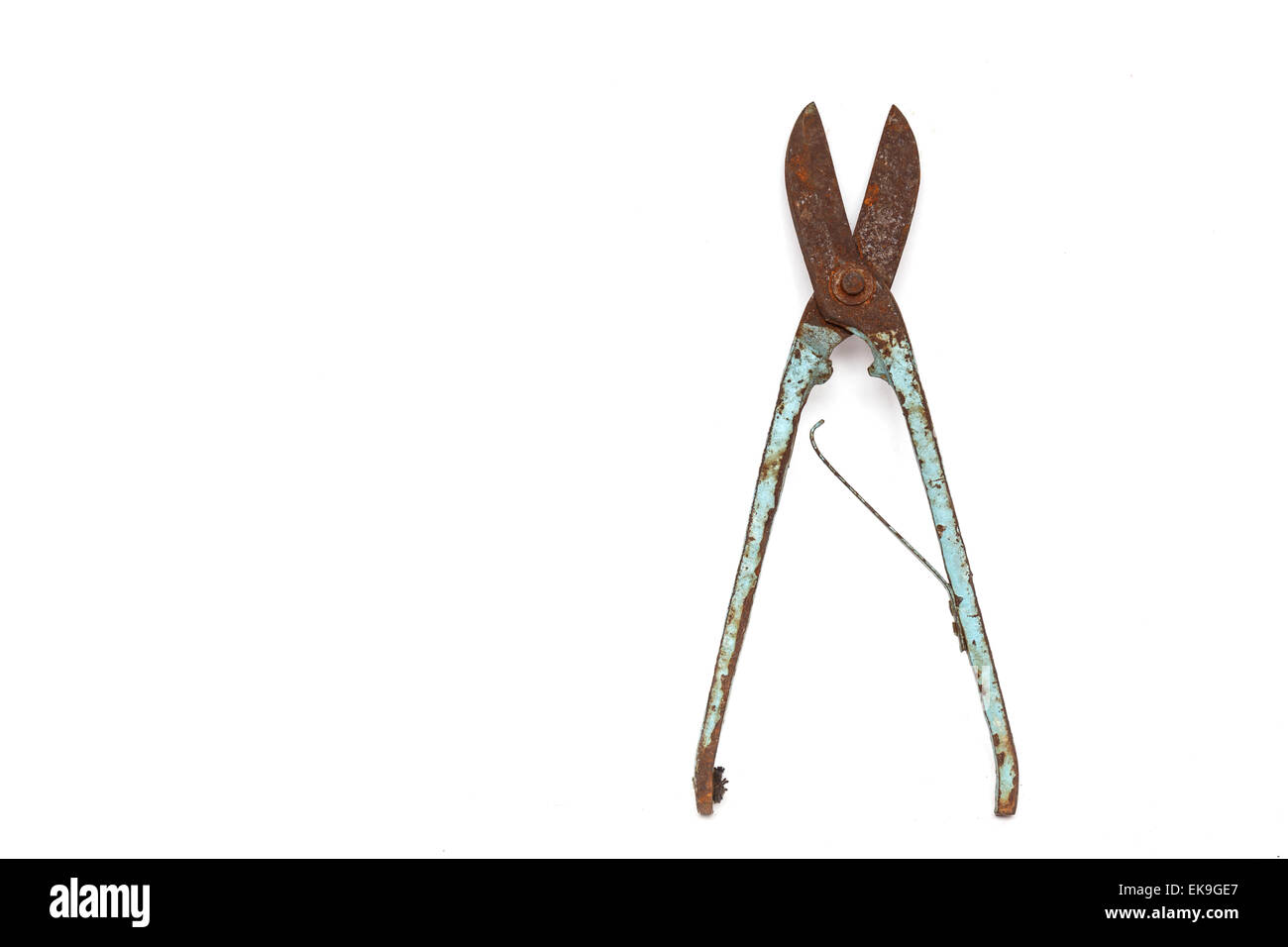 Old and rusty scissor for metal isolated on white background Stock ...