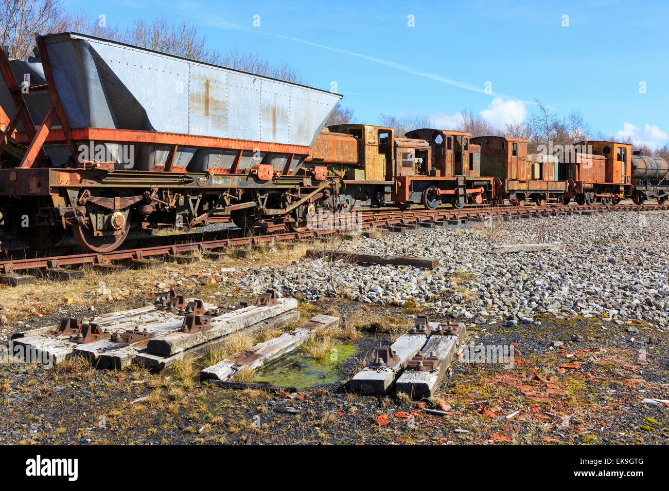 Old and abandoned rusting steam trains and railway carriages, Ayrshire ...