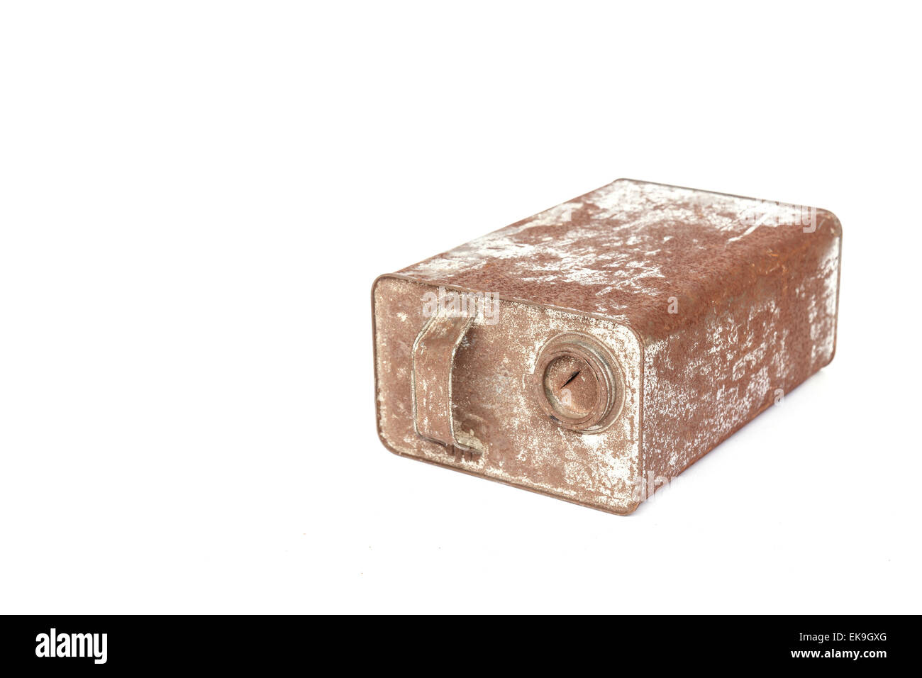 Rusty metal can isolated on white background Stock Photo - Alamy