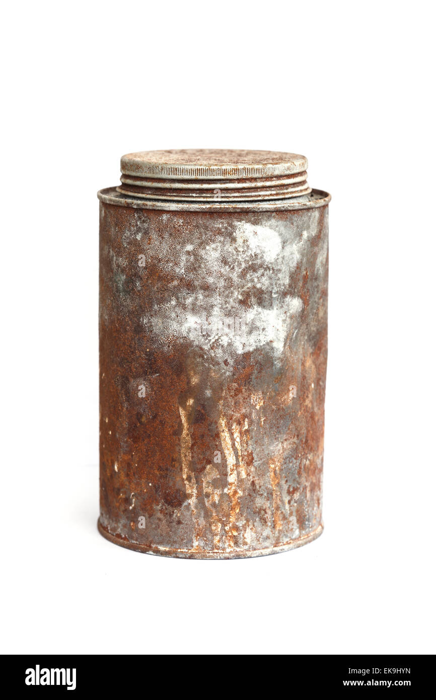 Rusty metal can isolated on white background Stock Photo - Alamy