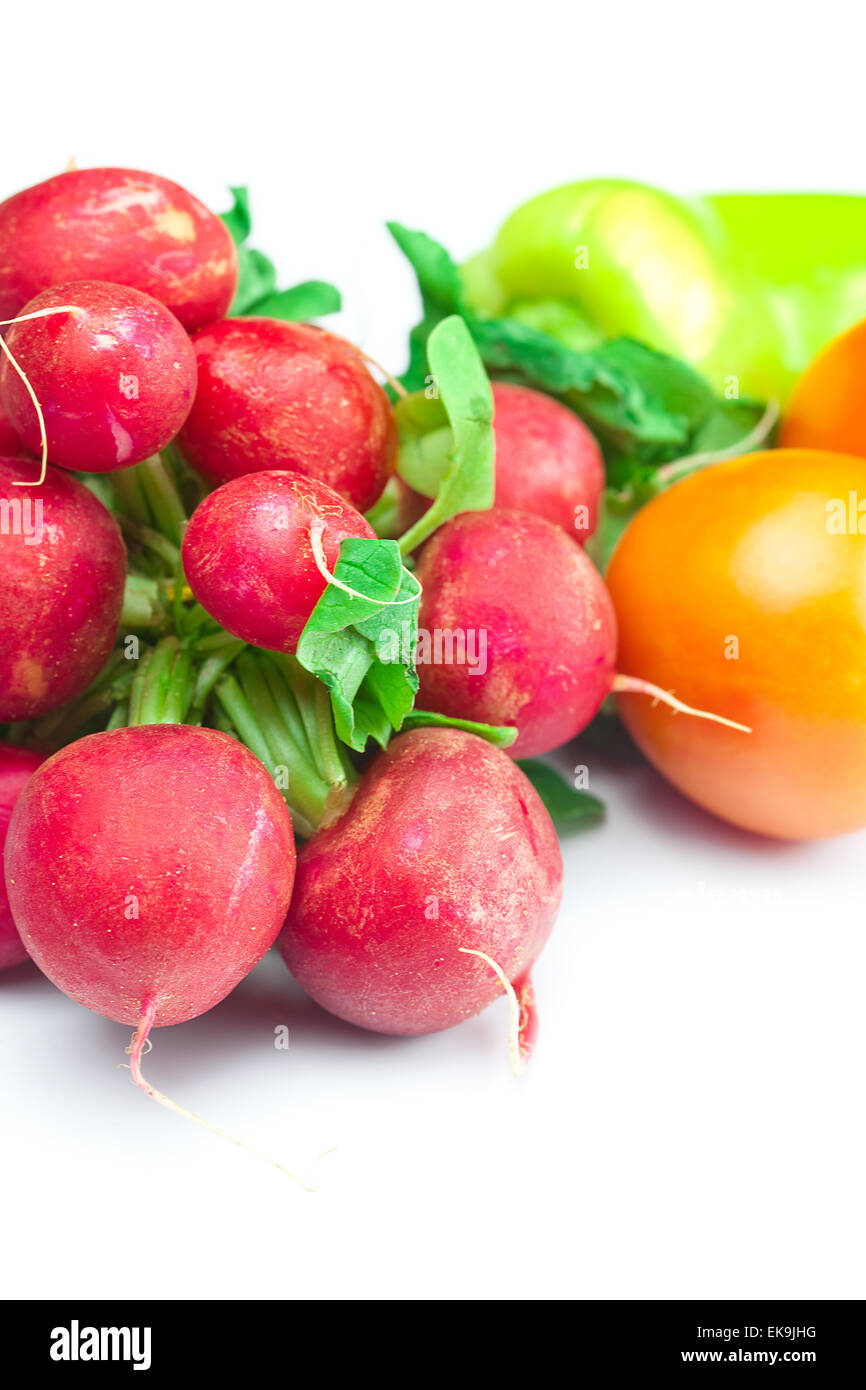 radish, tomato and pepper isolated on white Stock Photo - Alamy