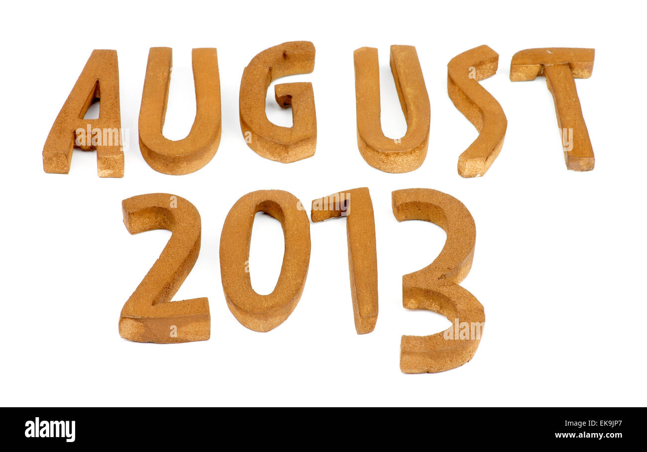 Wooden Handmade Letters "August 2013" isolated on white background ...