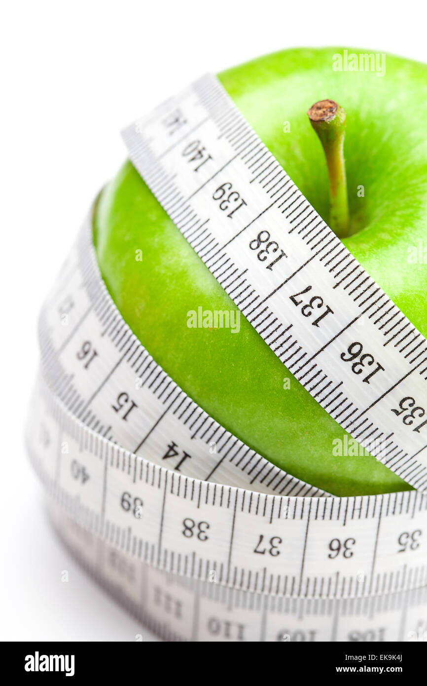 apple and measure tape isolated on white Stock Photo - Alamy