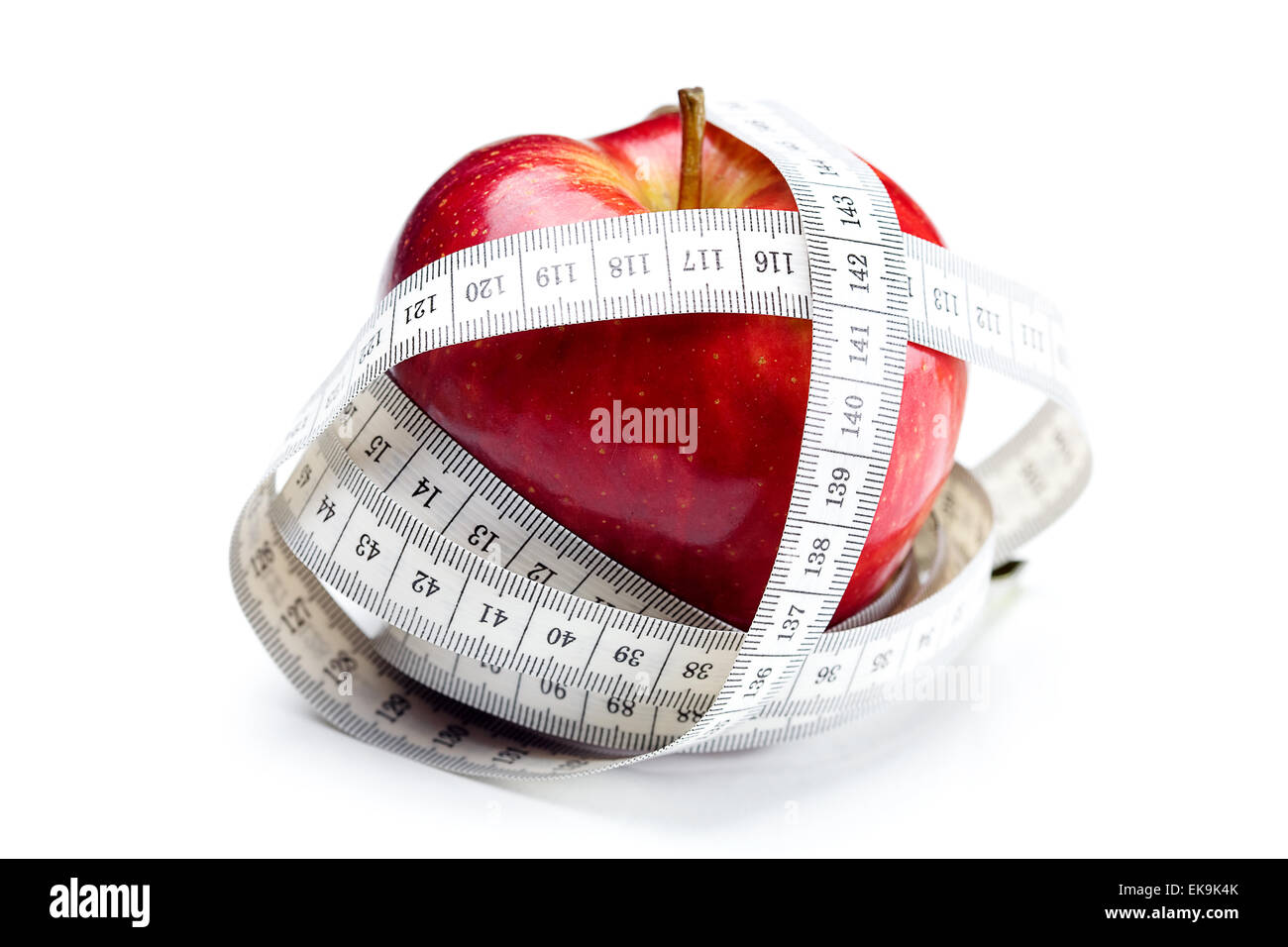 apple and measure tape isolated on white Stock Photo - Alamy