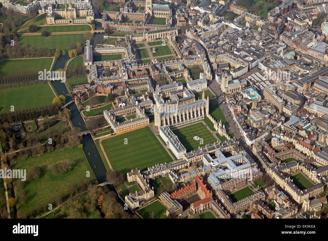 aerial view of Cambridge city centre UK. This view looking North with ...