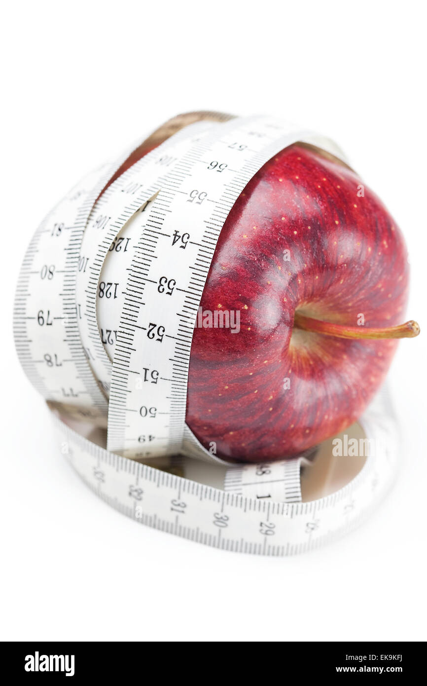 apple and measure tape isolated on white Stock Photo - Alamy