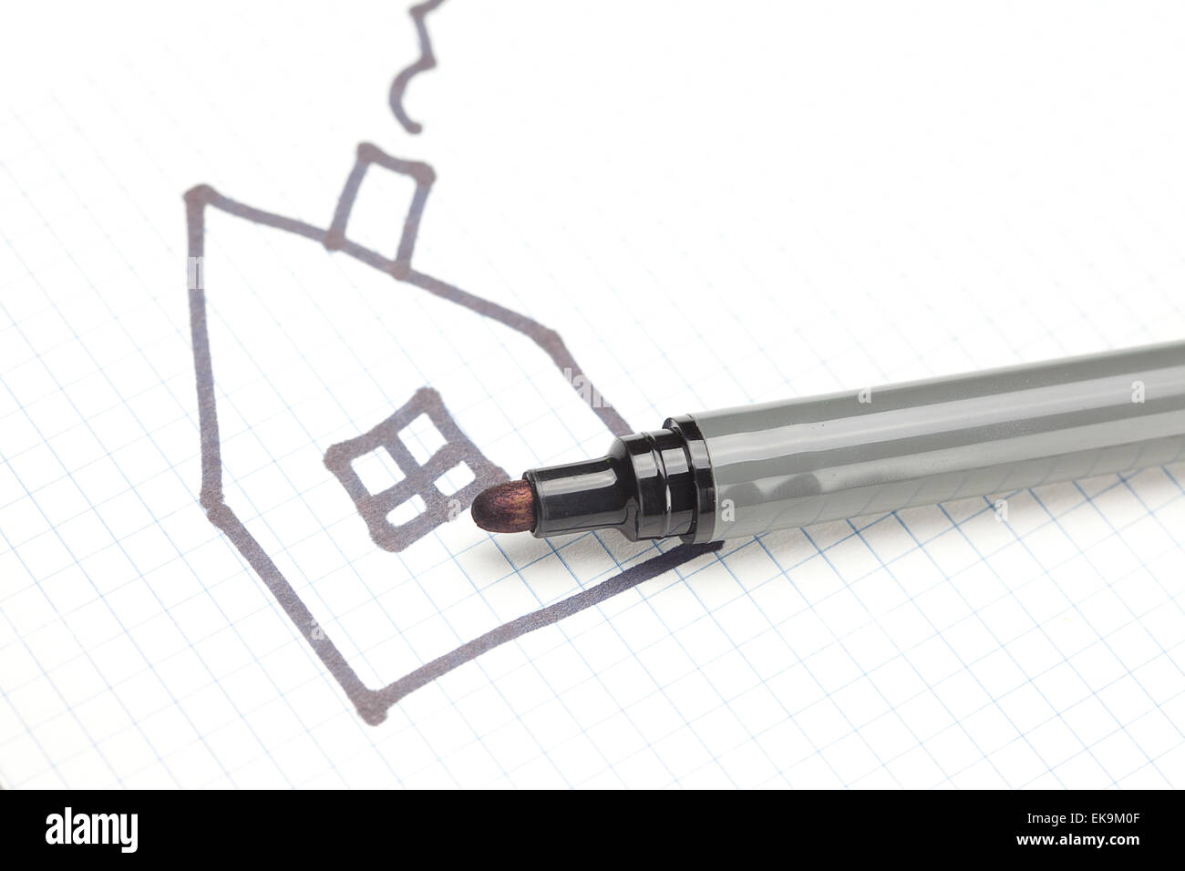 marker and painted the house on the notebook sheet Stock Photo - Alamy