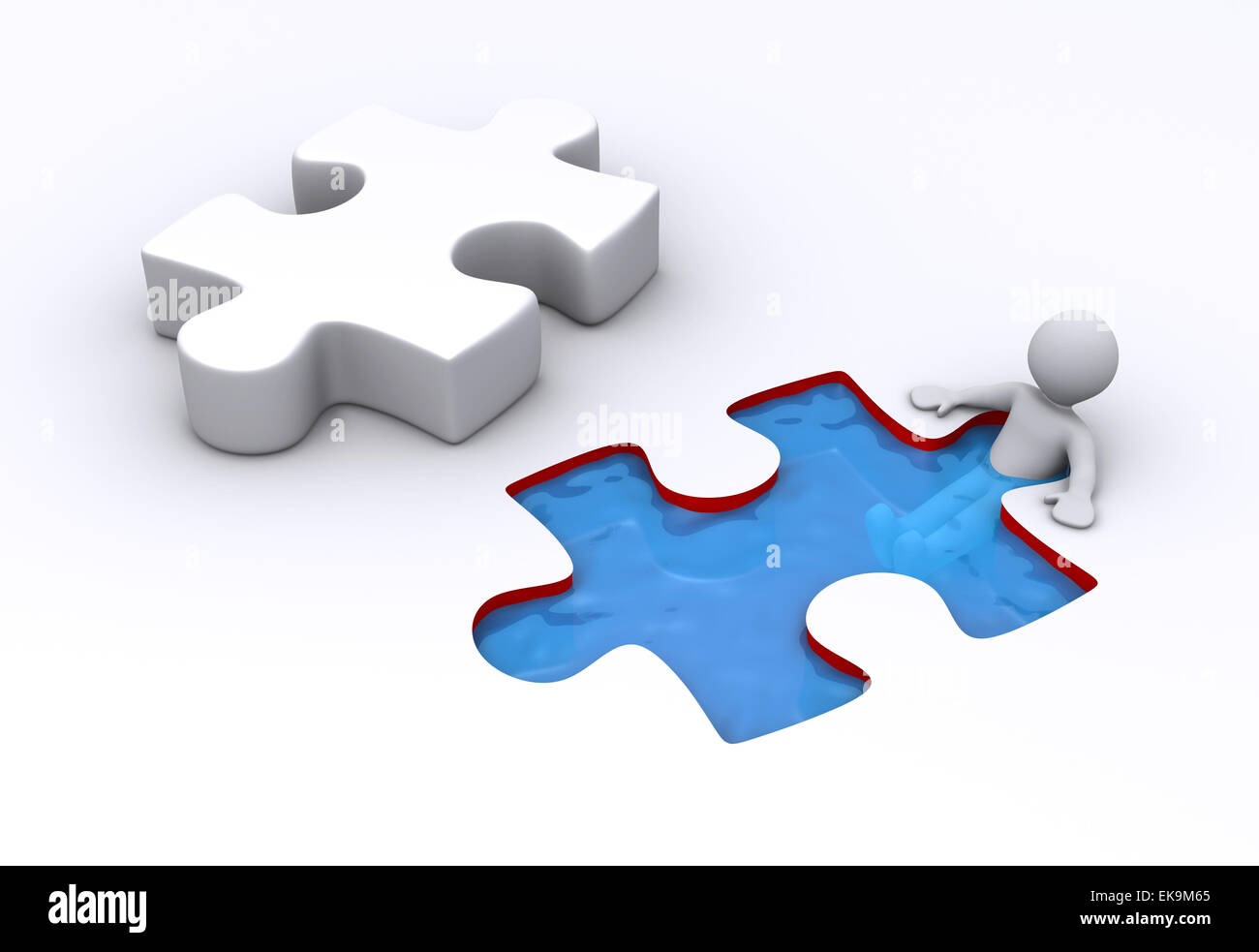 Person is inside puzzle shaped pool and puzzle piece Stock Photo - Alamy
