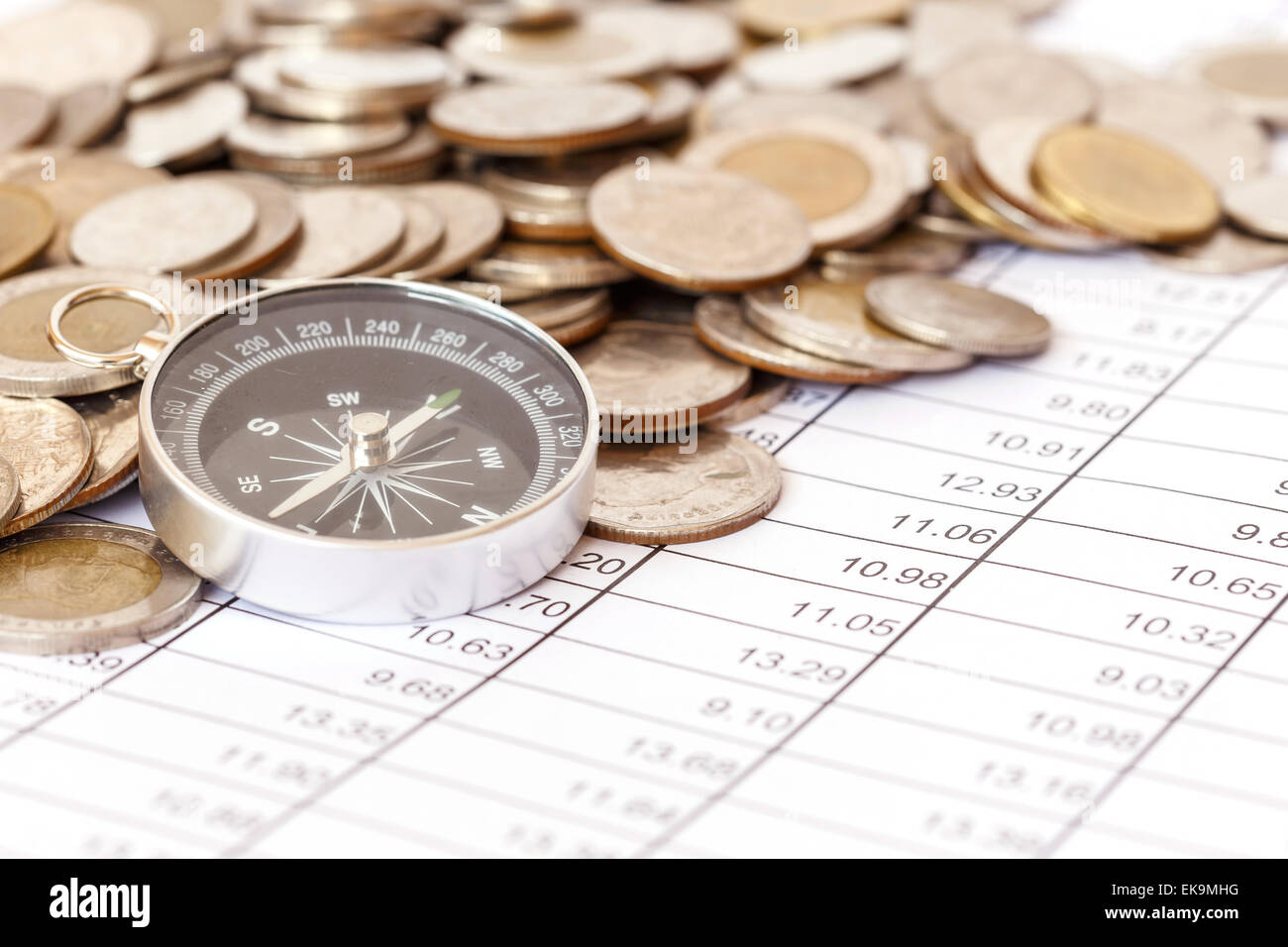 Close up Compass on coin stack Stock Photo - Alamy