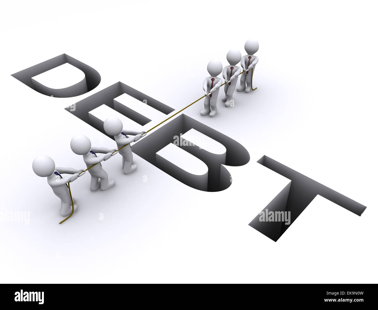 Two teams fight each other by pulling rope over a debt gap Stock Photo ...