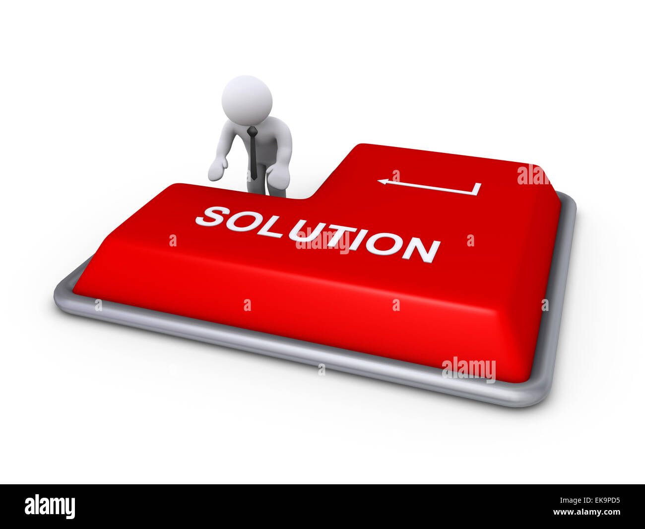 Businessman about to press solution button Stock Photo - Alamy