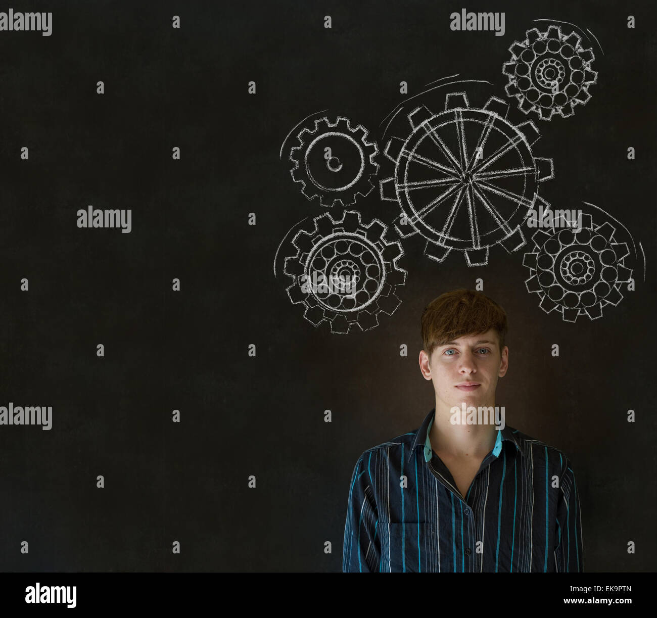 Man thinking with turning gear cogs or gears Stock Photo - Alamy
