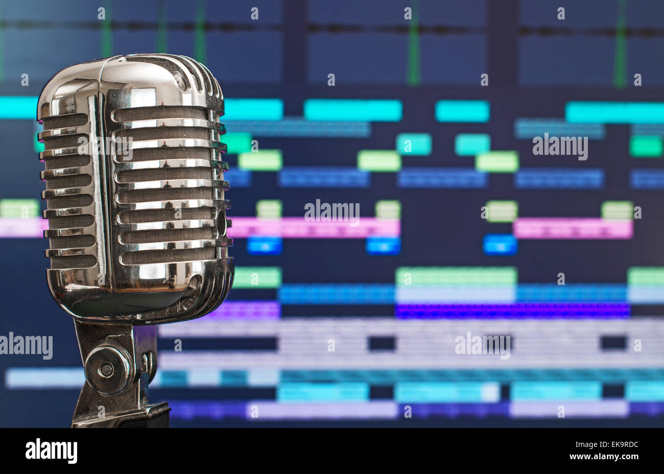 Retro microphone over recording software background Stock Photo - Alamy