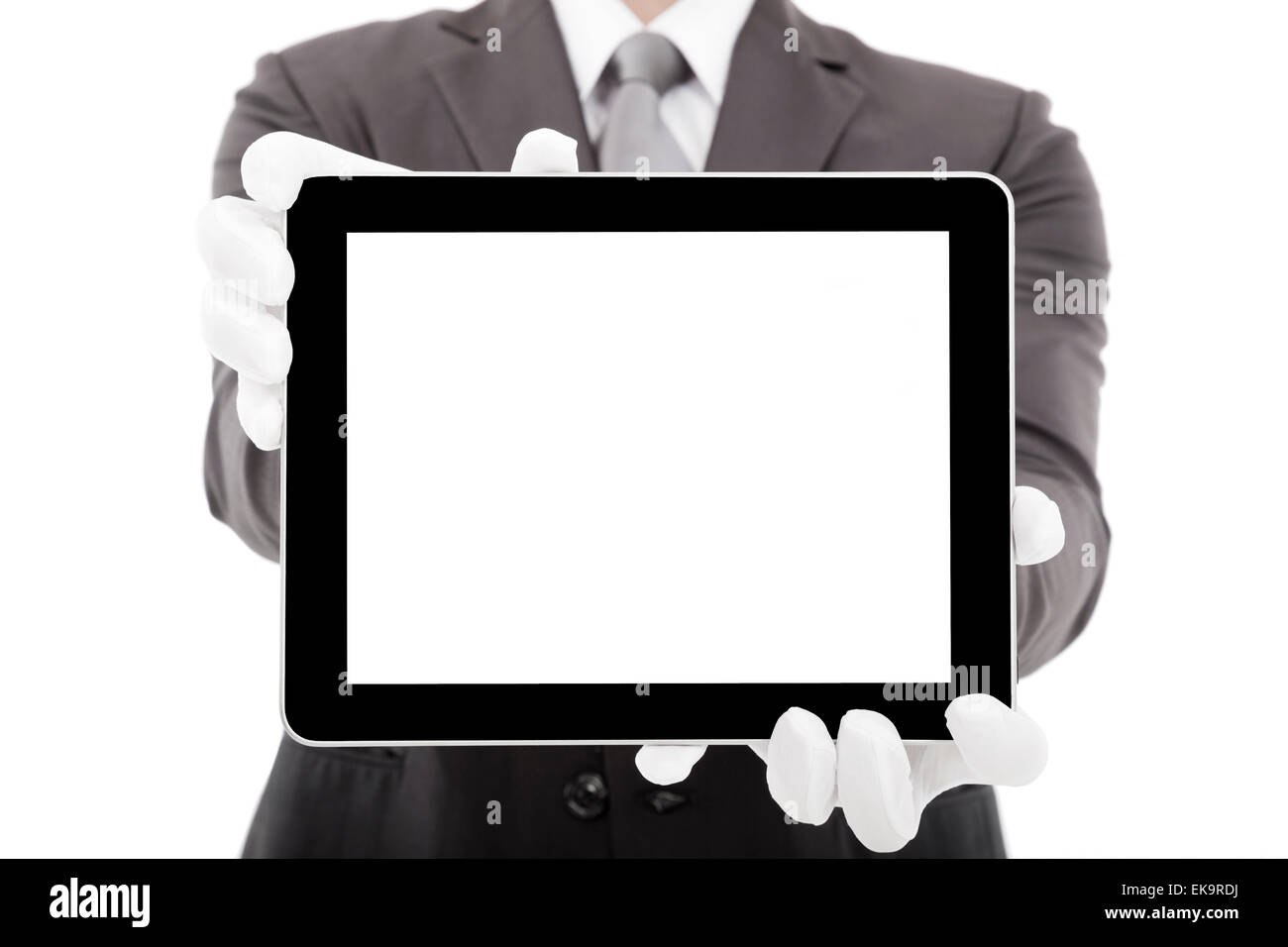 businessman holding tablet pc with blank screen Stock Photo - Alamy