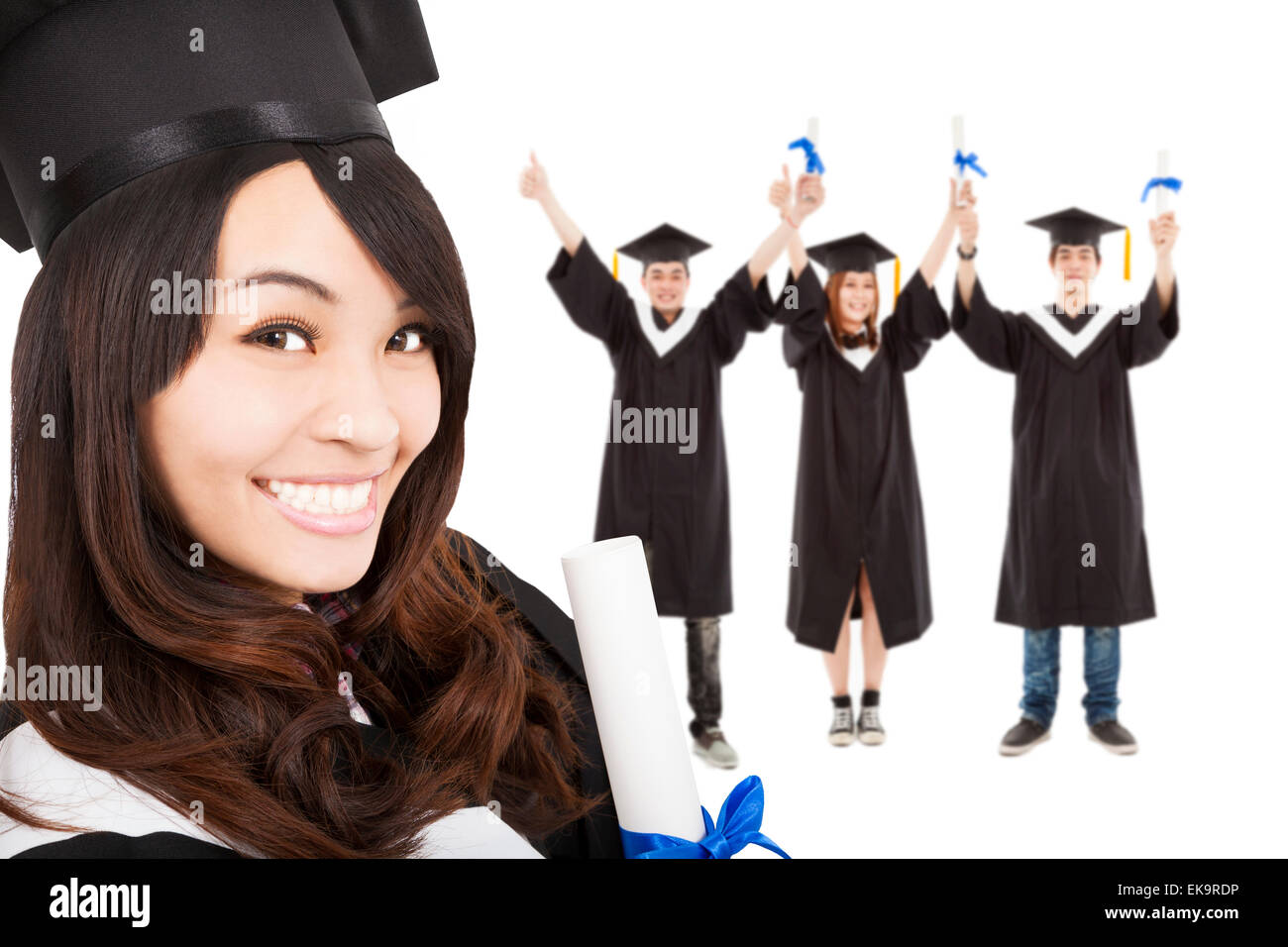 smiling graduate girl and students Stock Photo - Alamy