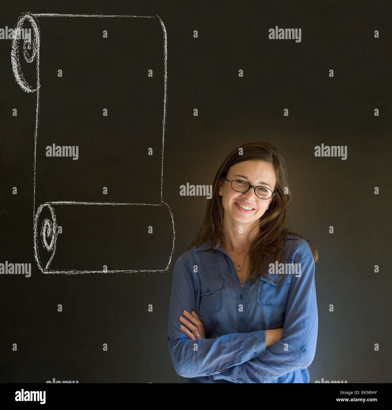 Woman, student or teacher with menu scroll checklist Stock Photo - Alamy