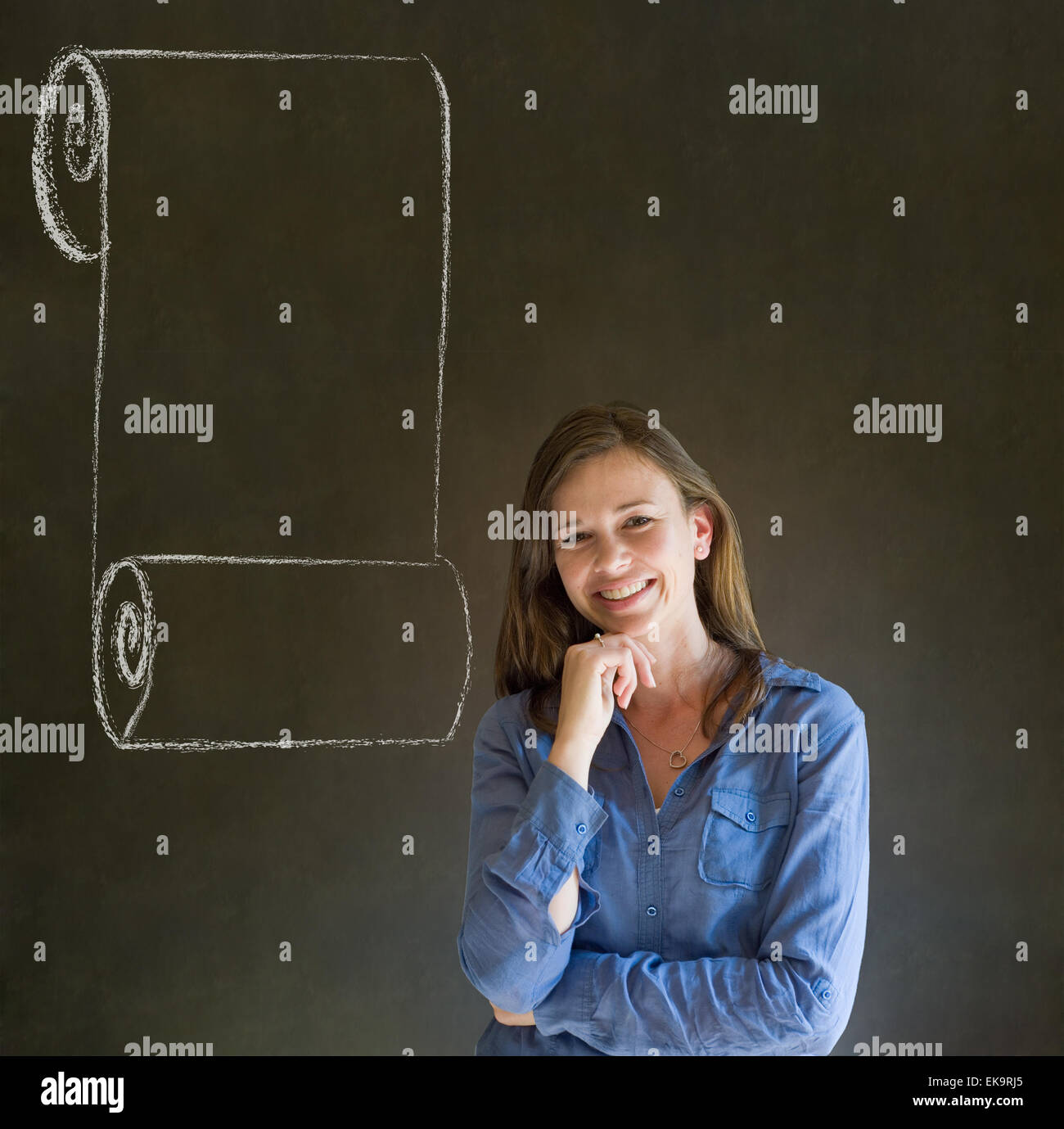 Woman, student or teacher with menu scroll checklist Stock Photo - Alamy