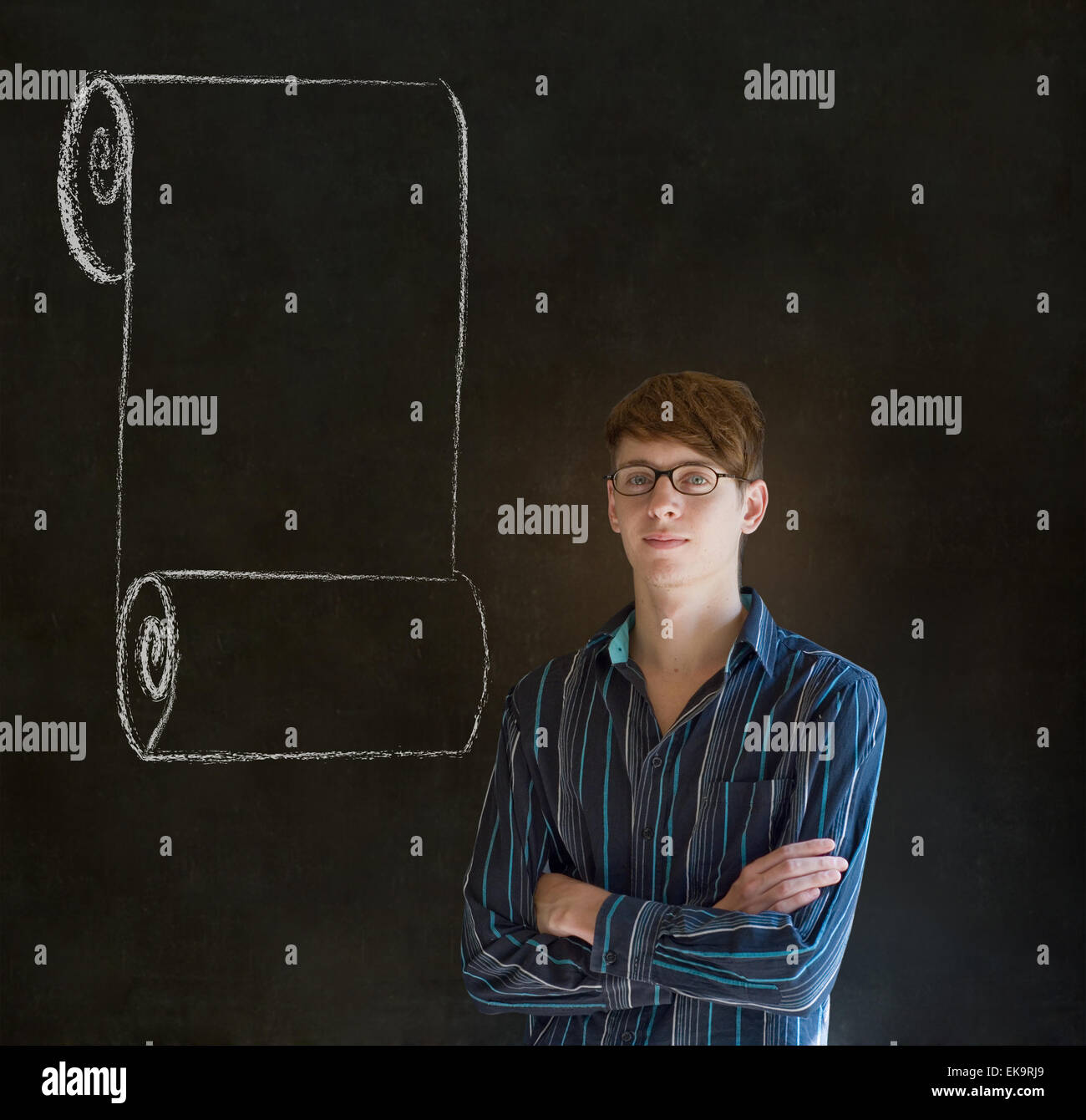 Man, student or teacher with menu scroll checklist Stock Photo - Alamy