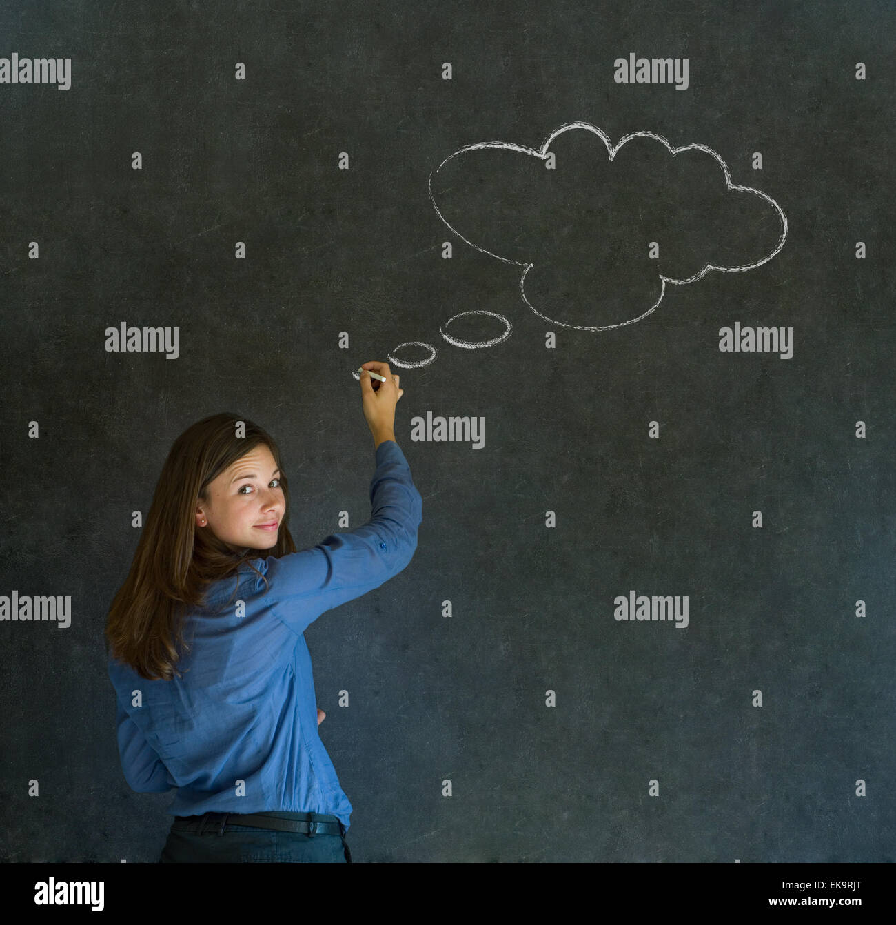 Woman with thought thinking chalk cloud Stock Photo - Alamy