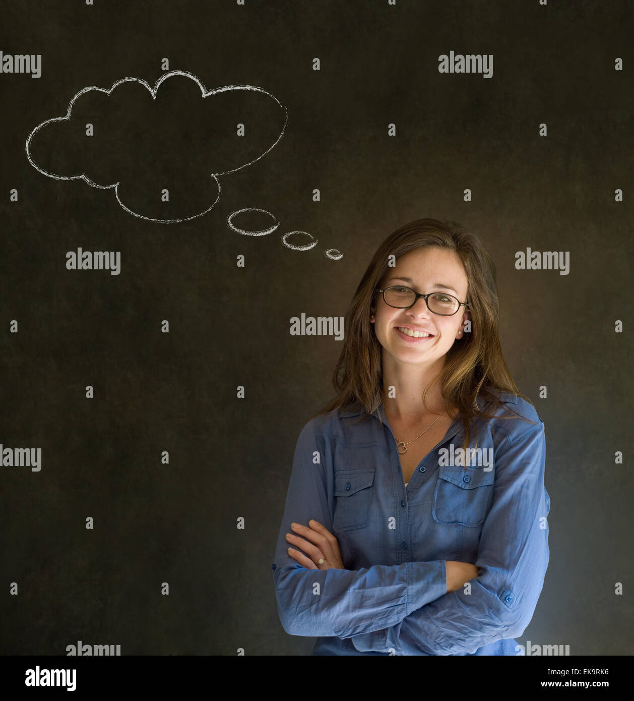 Woman with thought thinking chalk cloud Stock Photo - Alamy