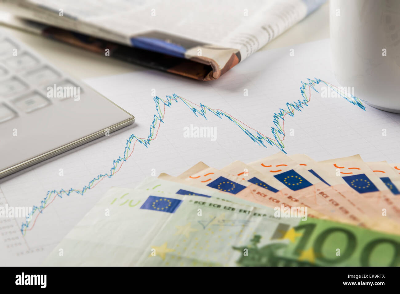Calculator, dax chart and money Stock Photo - Alamy