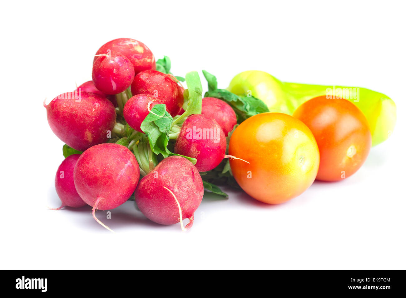 radish, tomato and pepper isolated on white Stock Photo - Alamy