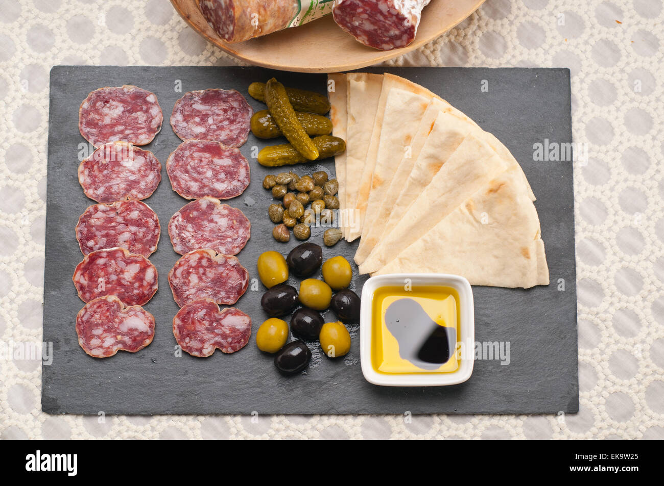 cold cut platter with pita bread and pickles Stock Photo - Alamy