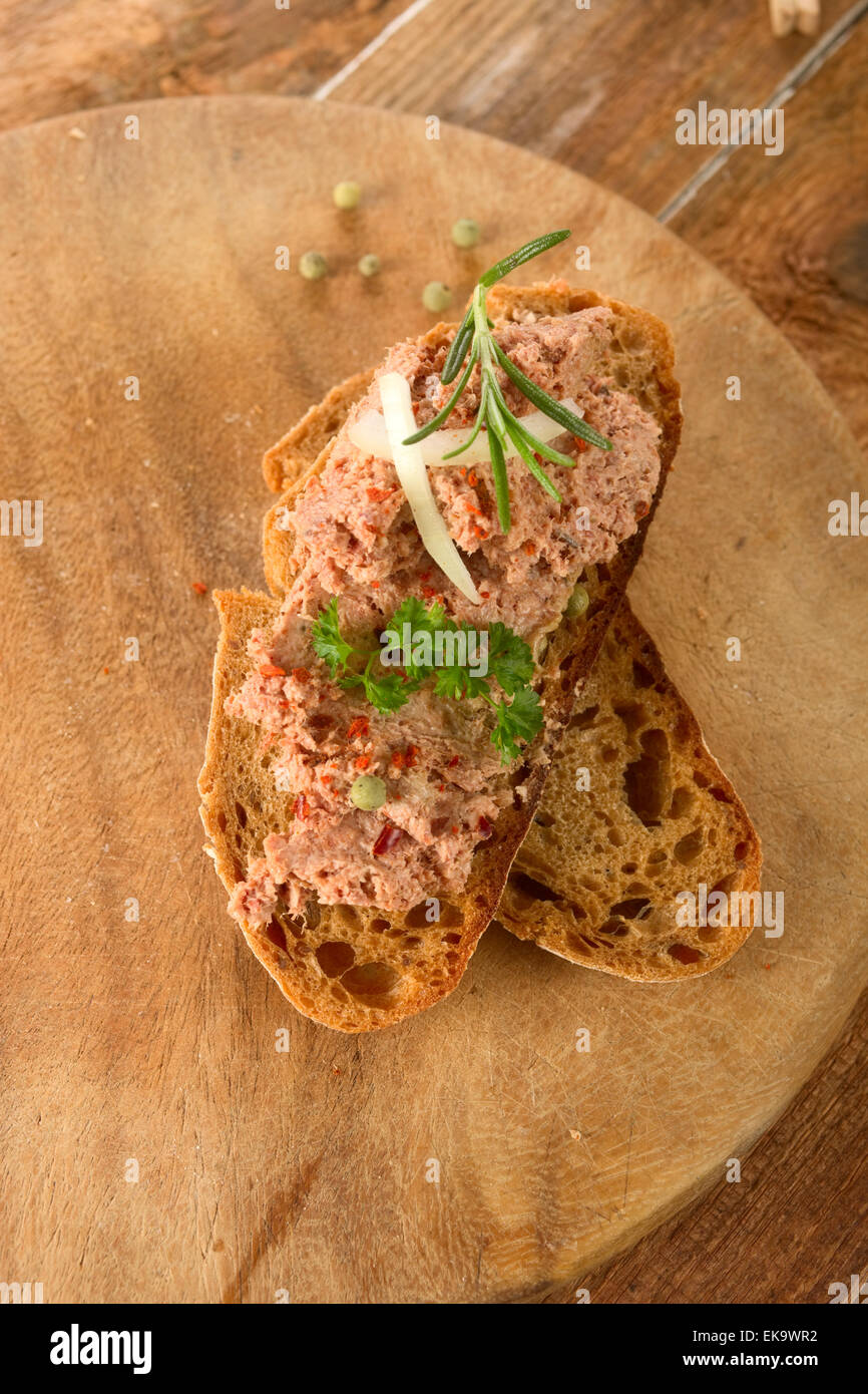 Bread with meat spread Stock Photo - Alamy