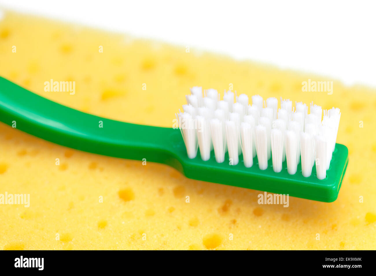 sponge for washing dishes and toothbrush isolated on white Stock Photo ...