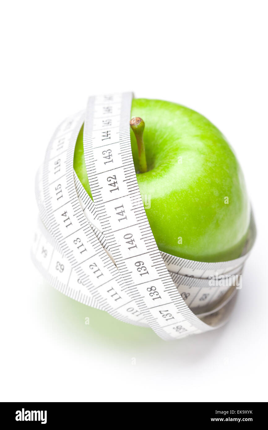 apple and measure tape isolated on white Stock Photo - Alamy