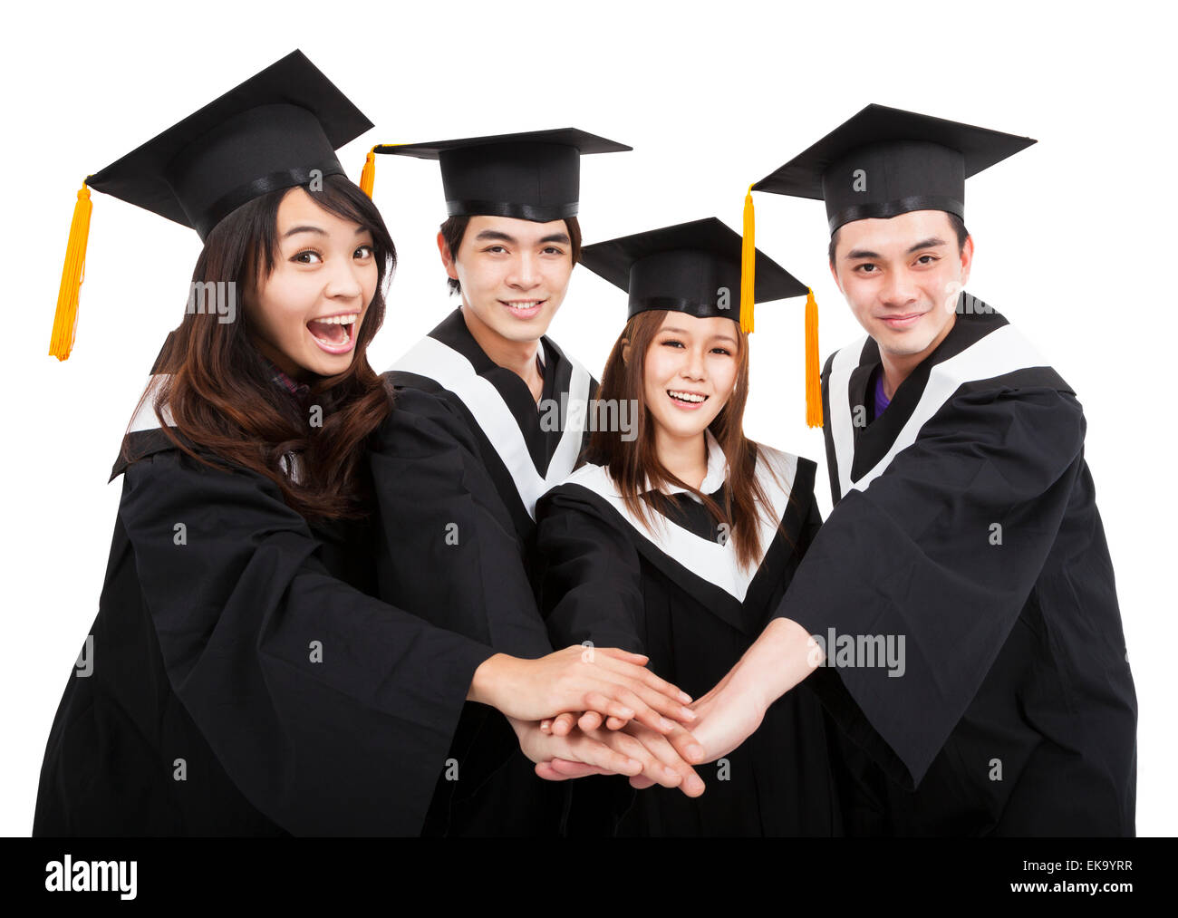 Happy young graduate students group with success gesture Stock Photo ...