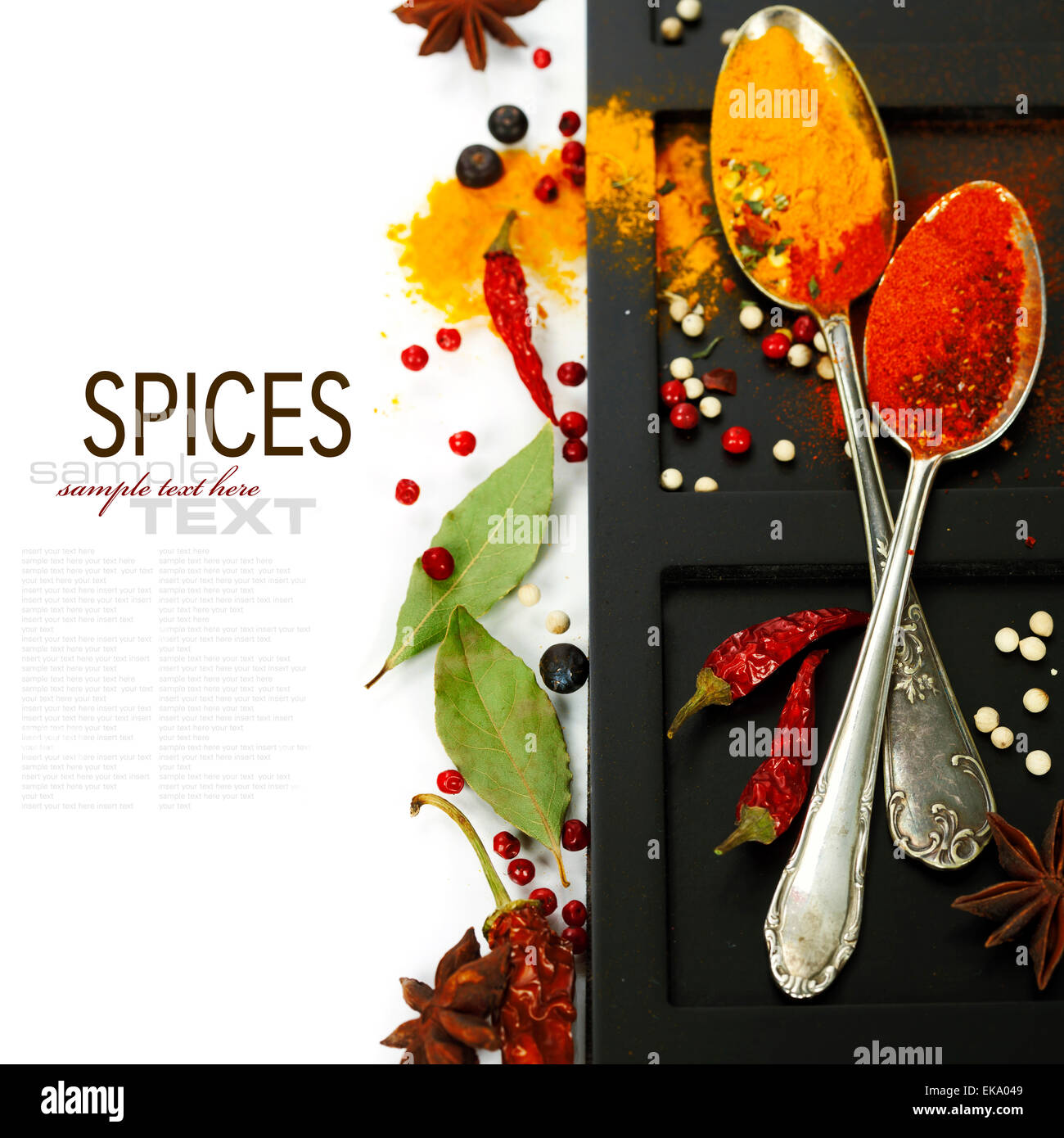 Spices border.Isolated on white Stock Photo - Alamy