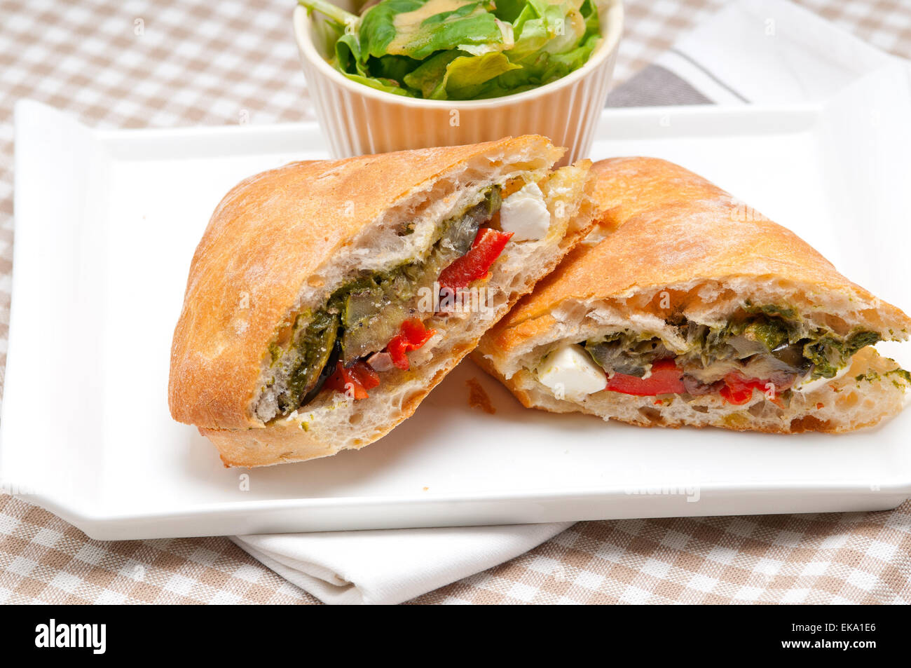 ciabatta panini sandwichwith vegetable and feta Stock Photo - Alamy