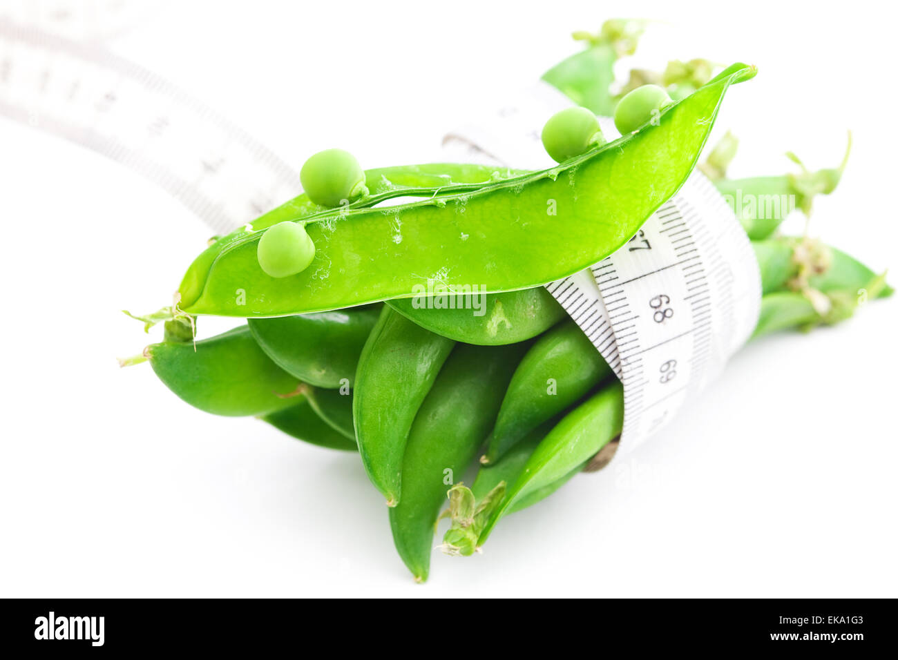 peas and measure tape isolated on white Stock Photo - Alamy