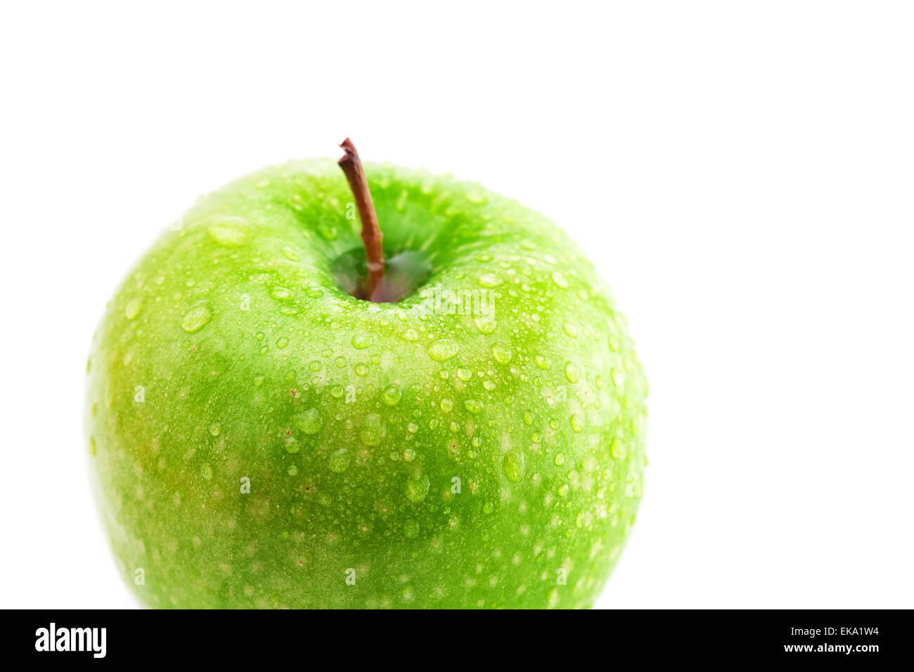 big green apple with water drops isolated on white Stock Photo - Alamy