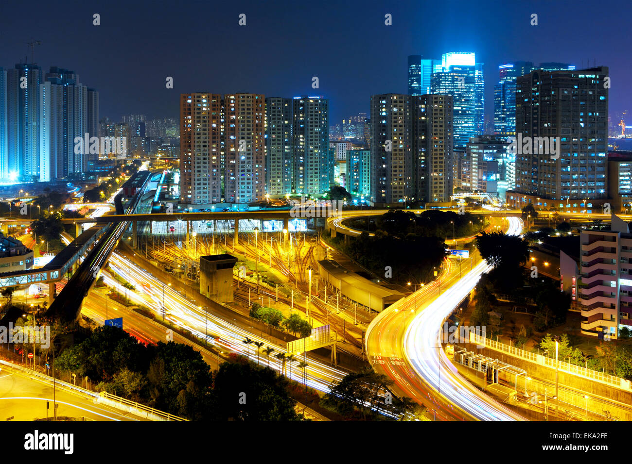 city highway and traffic in city at night Stock Photo - Alamy