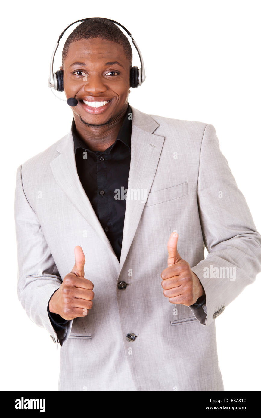Customer service representative gesturing ok Stock Photo - Alamy