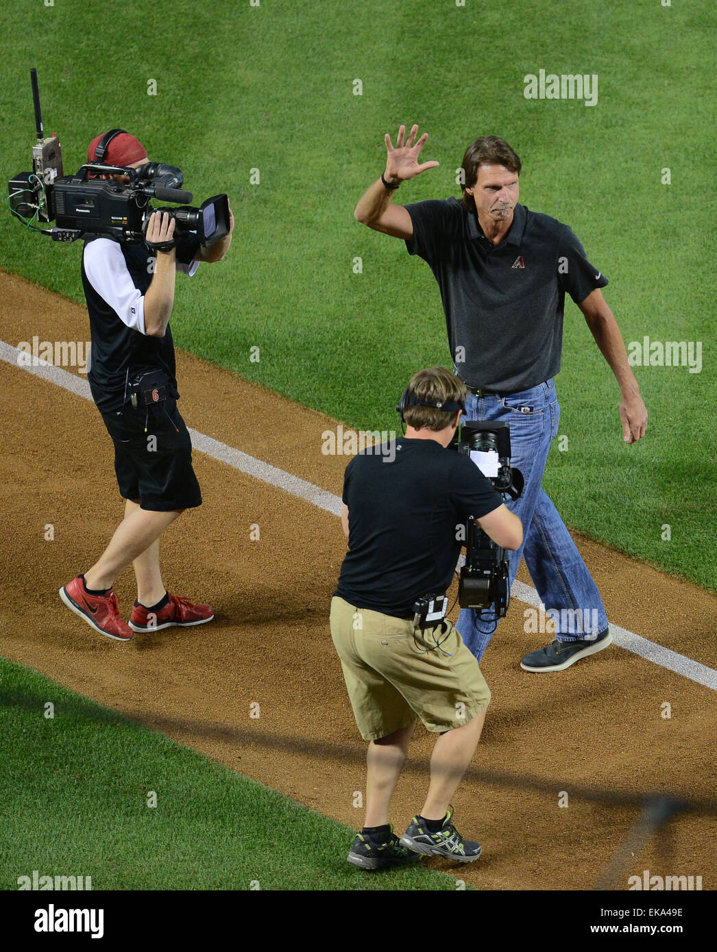 Apr 6, 2015; Phoenix, AZ, USA; Former Arizona Diamondbacks pitcher ...