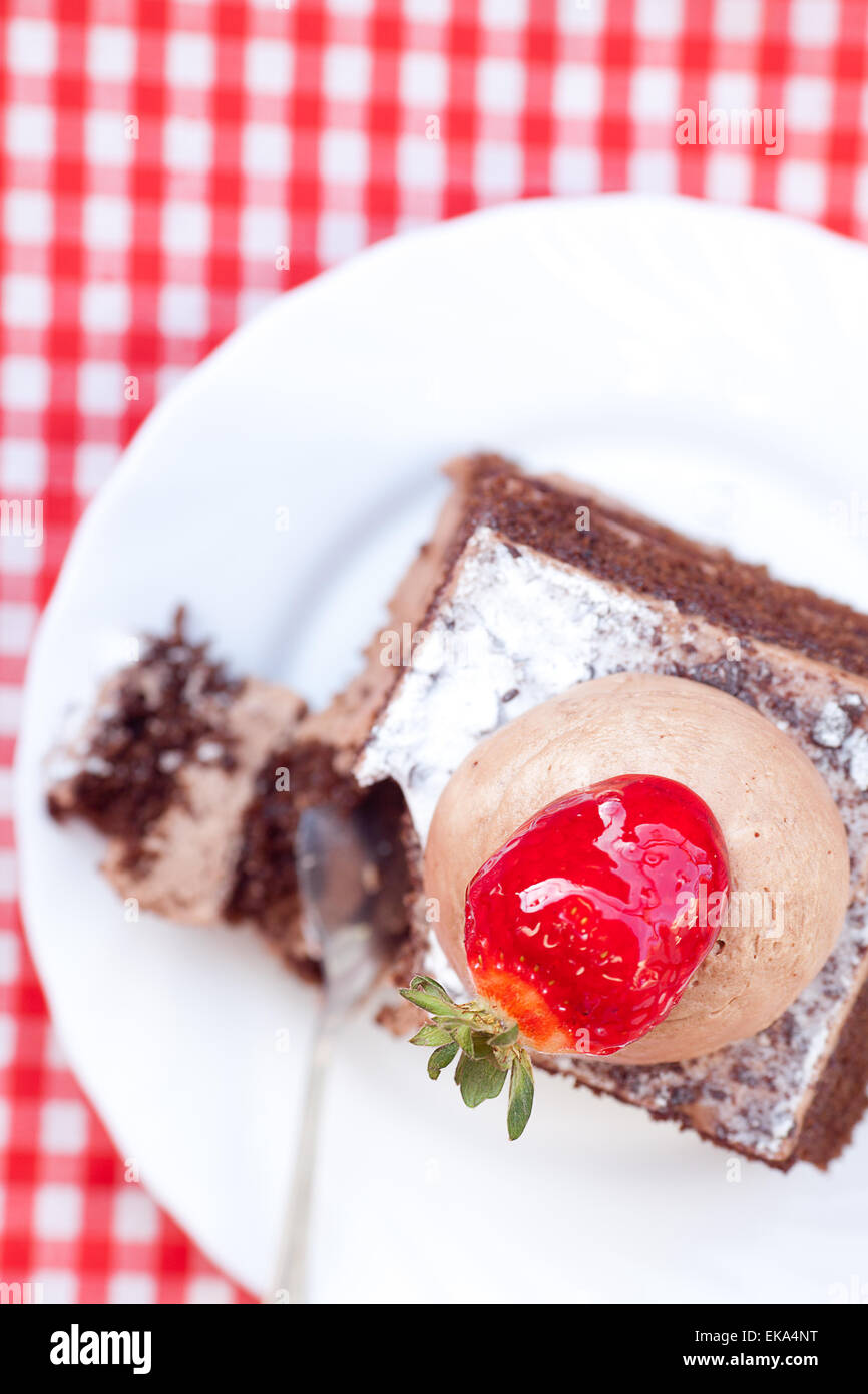 beautiful cake with strawberry on plaid fabric Stock Photo - Alamy