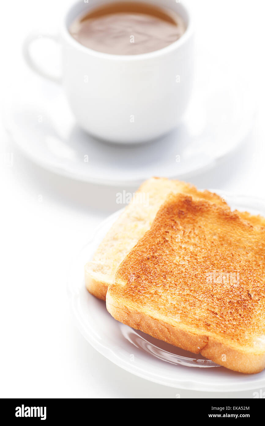 cup of tea and toast isolated on white Stock Photo - Alamy