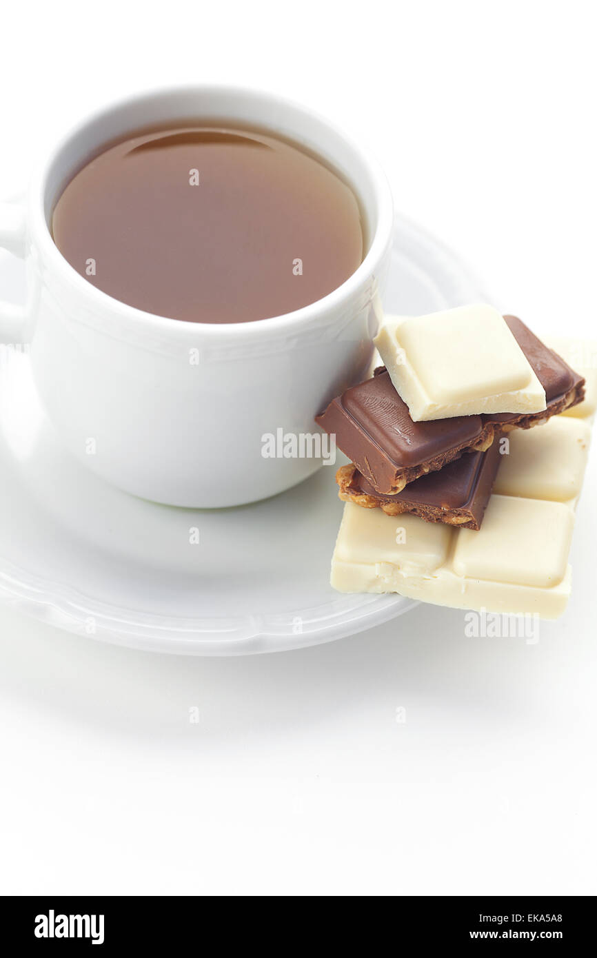 bar of chocolate and tea isolated on white Stock Photo - Alamy
