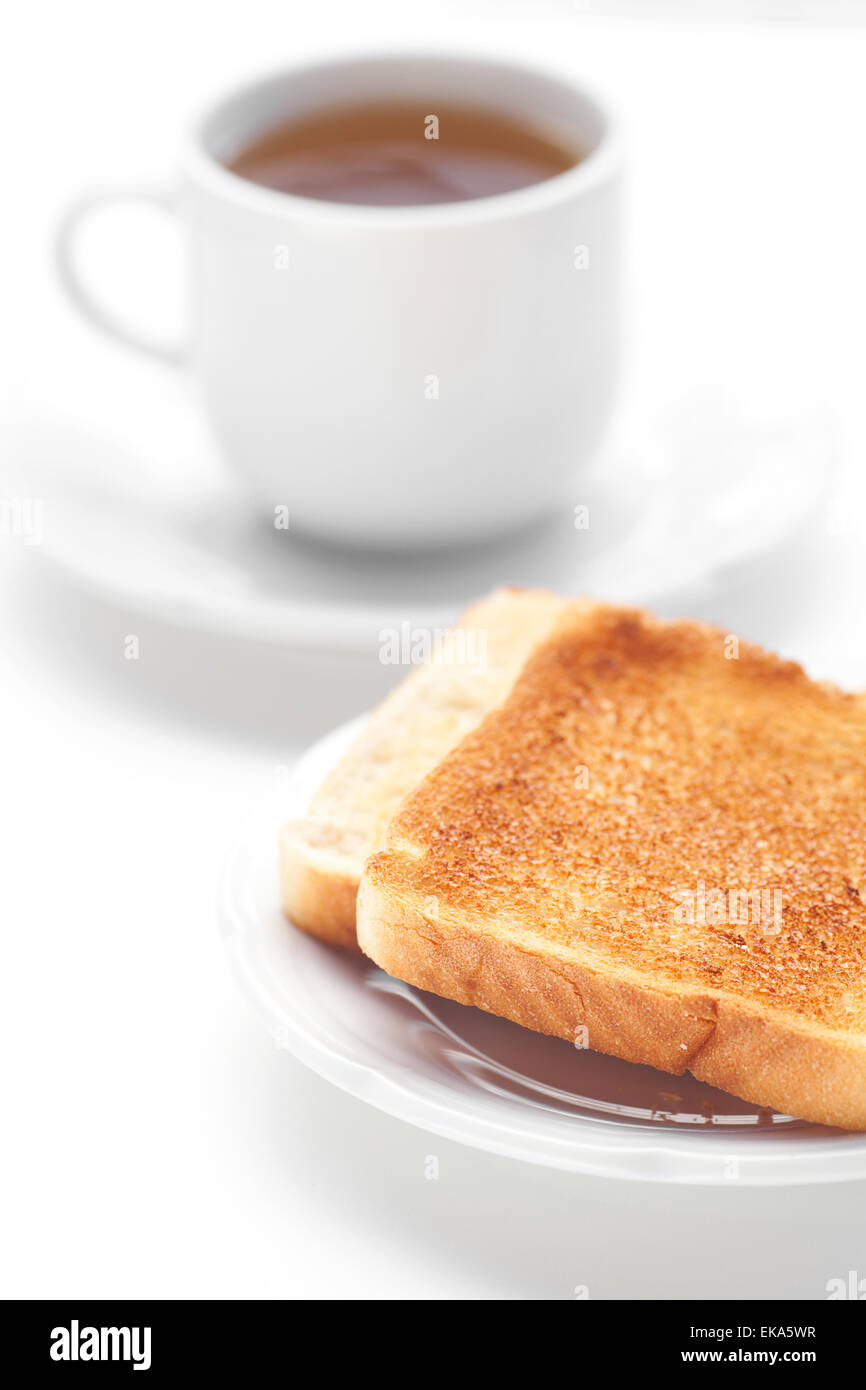 tea and toast isolated on white Stock Photo - Alamy
