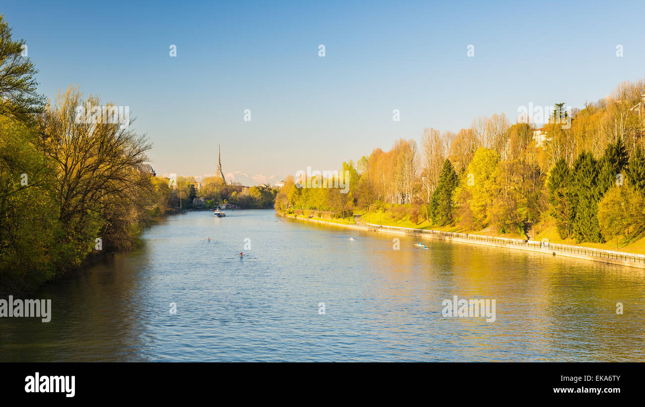 Torino (Turin - Italy) at sunset in spring season, with lush green ...