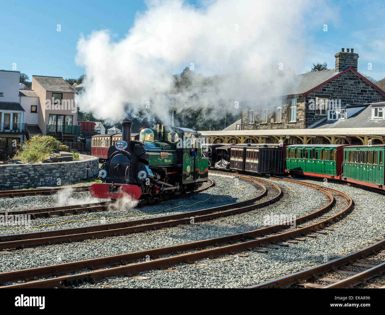 Blanche, a saddle-tank tender engine, lets off steam at Porthmadog ...
