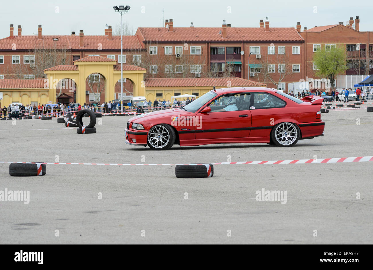 Car rally, of slalom, at public street. Francisco Barriga Valencia with ...