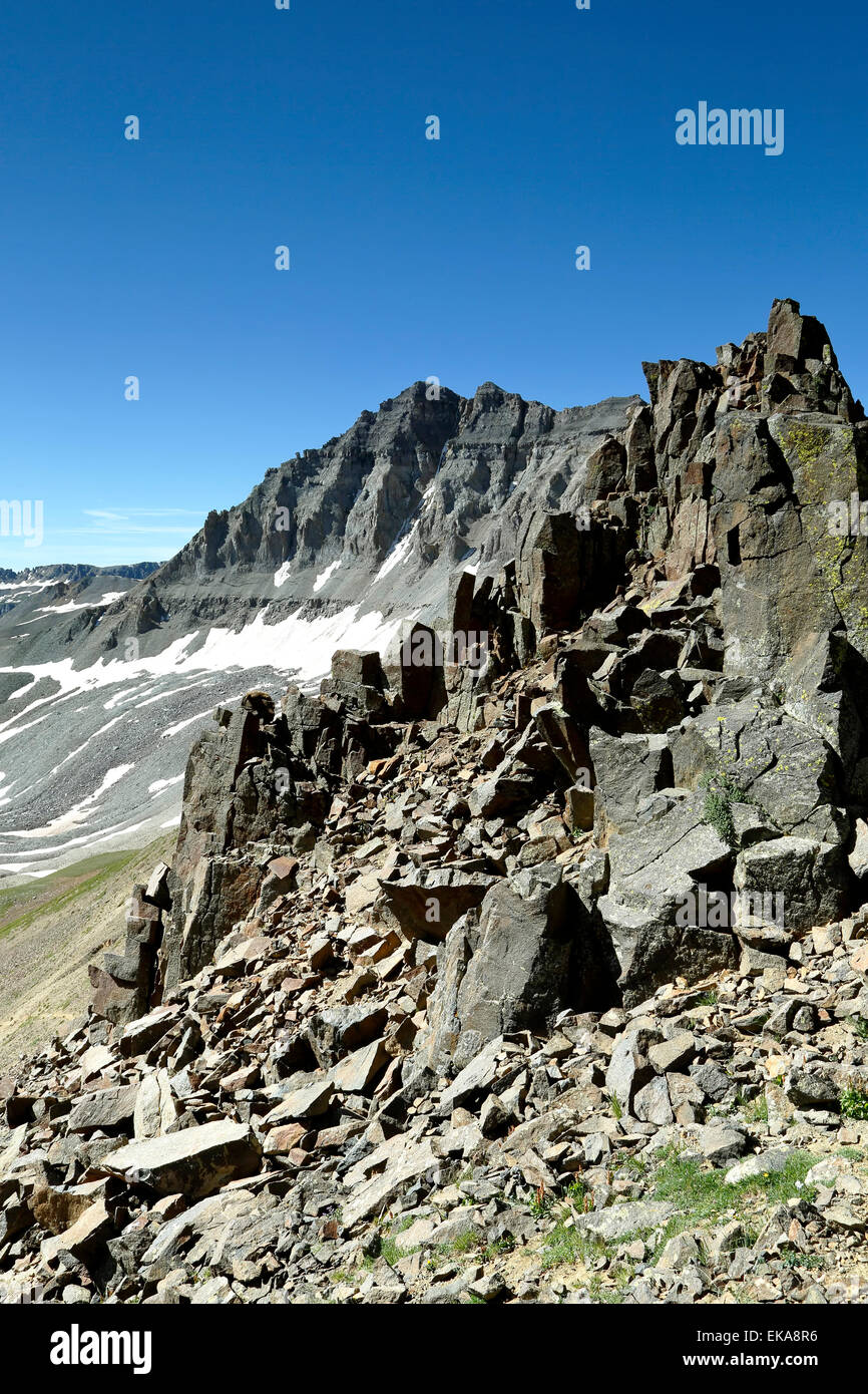 Rocks and Gilpin Peak from Blue Lakes Pass, near Ouray, Colorado USA ...