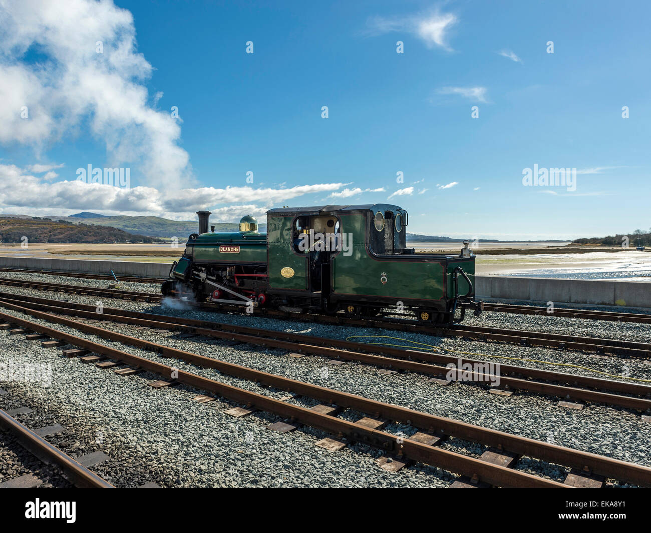 Blanche, a saddle-tank tender engine, lets off steam at Porthmadog ...