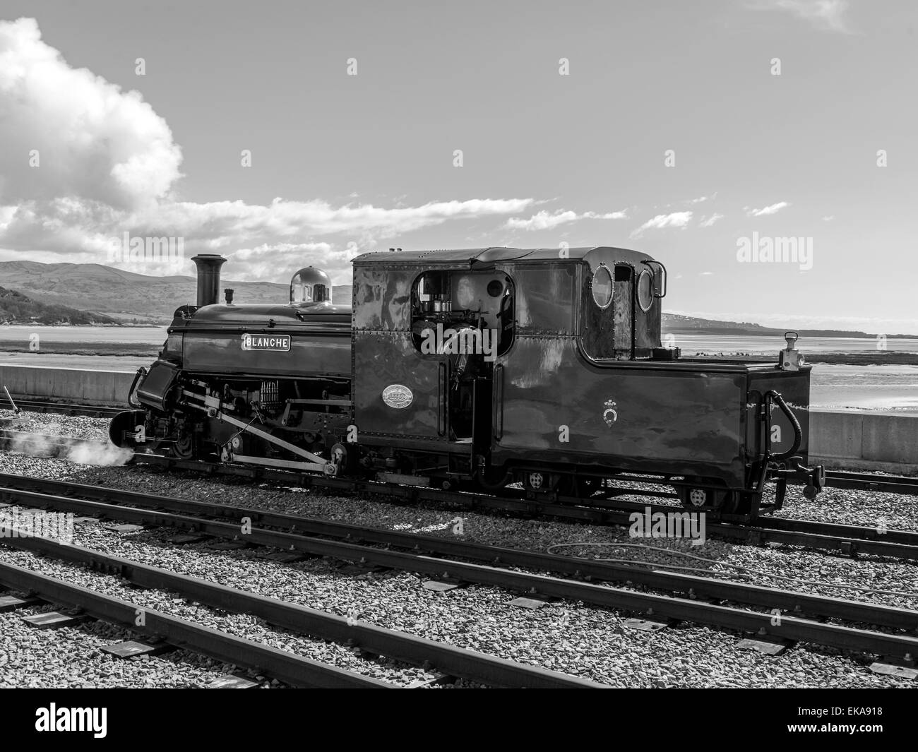 Blanche, a saddle-tank tender engine, lets off steam at Porthmadog ...
