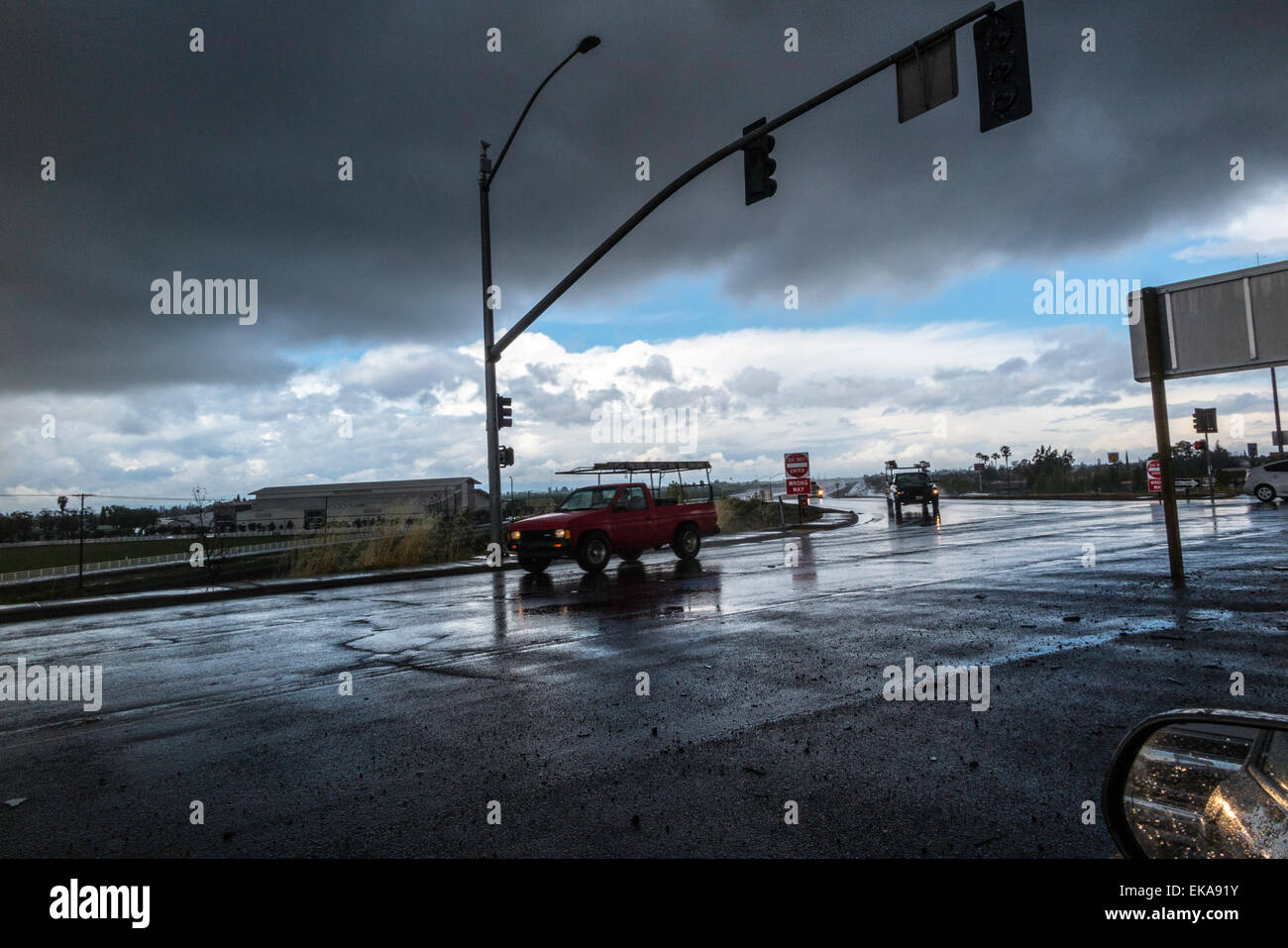 A Late season rain comes to Modesto California during the the worst ...